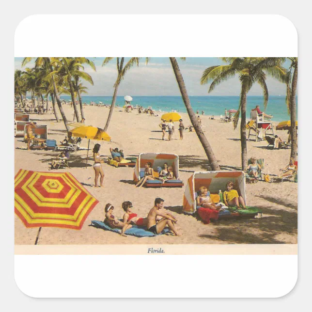 Vintage Retro Florida Beach Travel Square Sticker | Zazzle