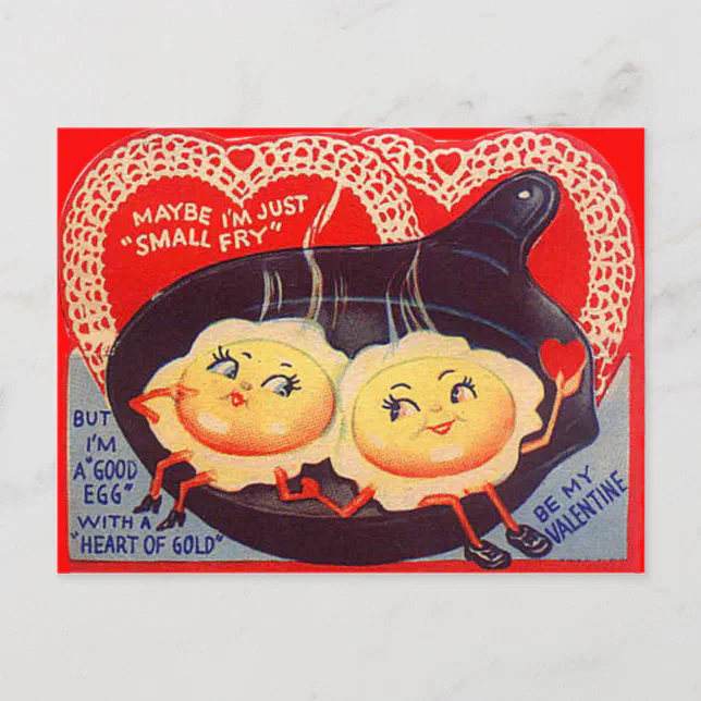 Vintage Retro Fried Eggs Valentine Holiday Postcard | Zazzle