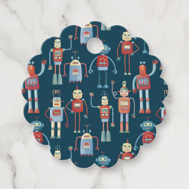 Vintage Retro Fun Robot Pattern Favor Tags | Zazzle