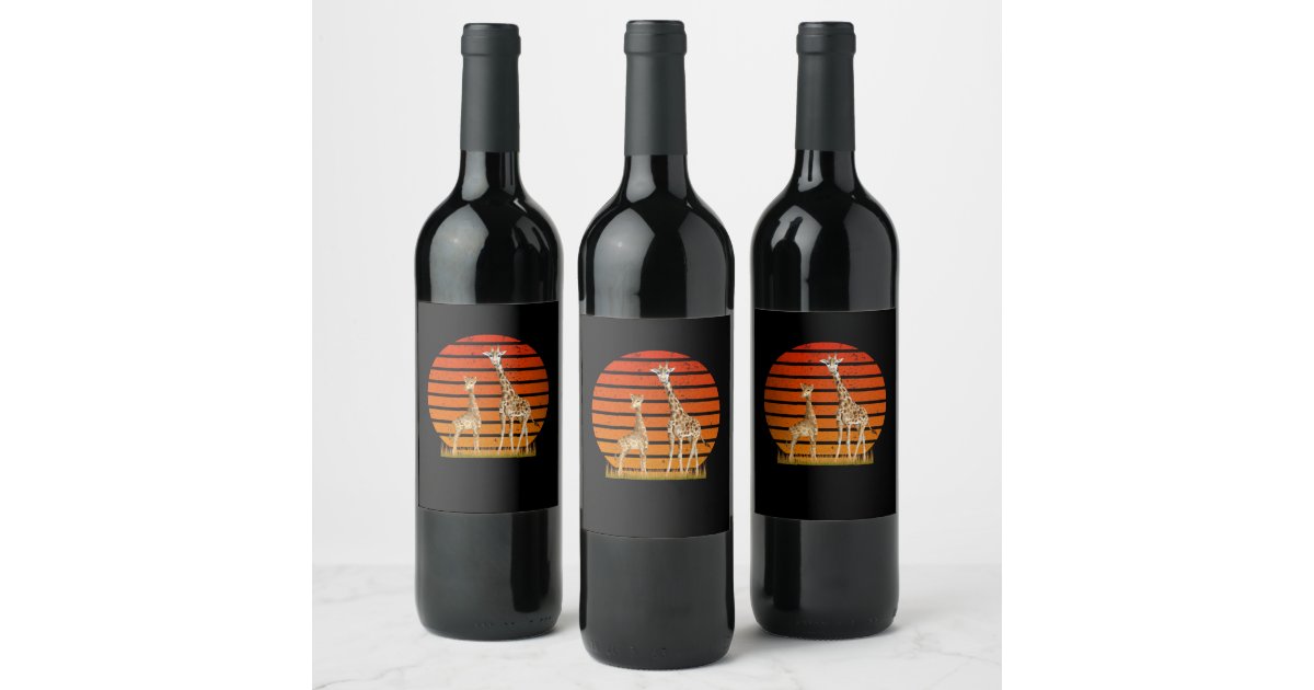 Vintage Retro Giraffe Mother_s Day Wine Label | Zazzle