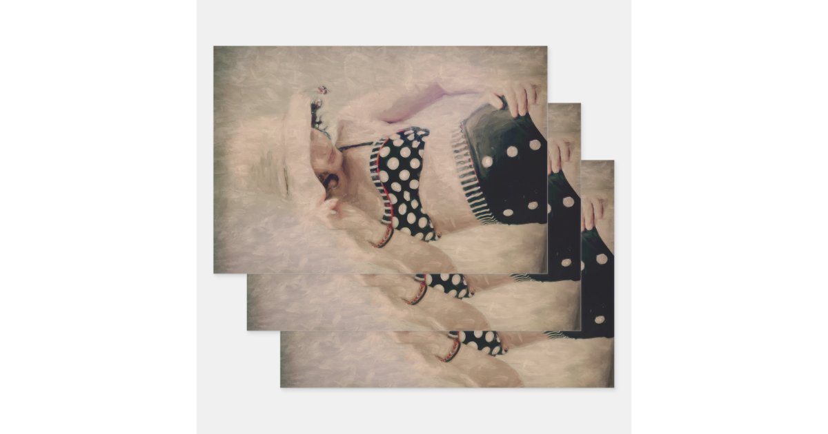 Vintage Retro Girl Polka Dot Bikini Wrapping Paper Sheets Zazzle