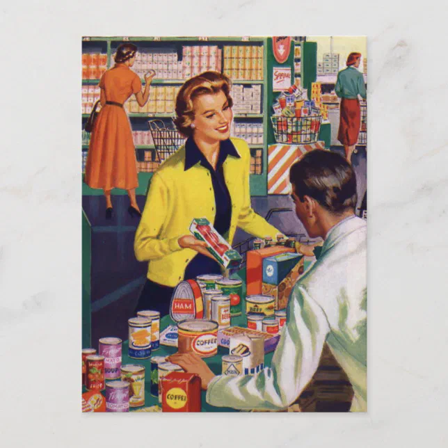 Vintage Retro Grocery Store Shopping Postcard | Zazzle