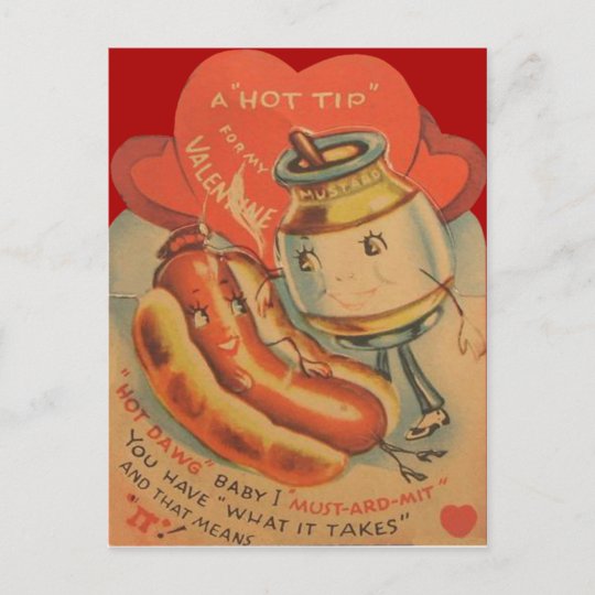 Vintage Retro Hot Dog Mustard Valentine Card | Zazzle.com