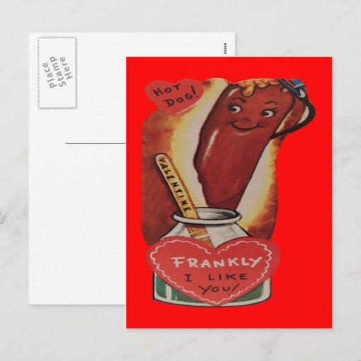Vintage Retro Hot Dog Valentine Card | Zazzle