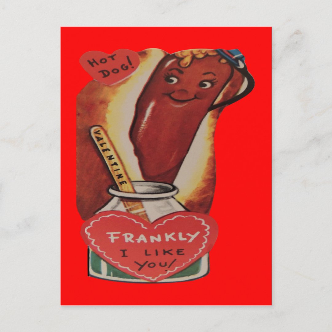Vintage Retro Hot Dog Valentine Card | Zazzle