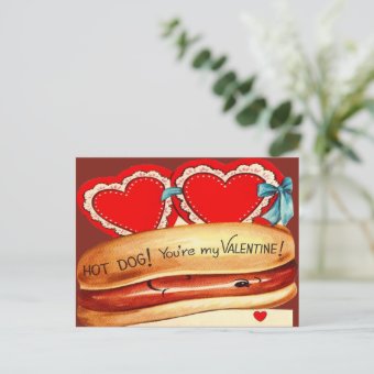 Vintage Retro Hot Dog Valentine Card | Zazzle
