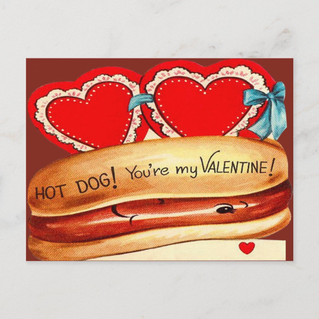 Vintage Retro Hot Dog Valentine Card | Zazzle