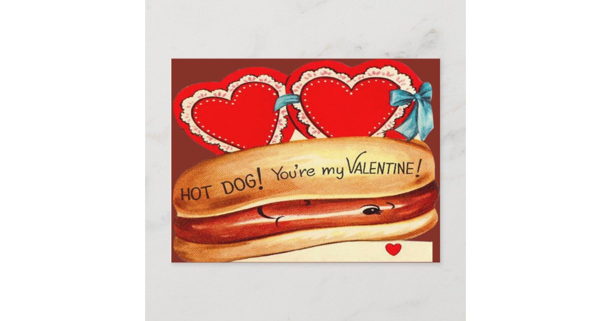 Vintage Retro Hot Dog Valentine Card | Zazzle