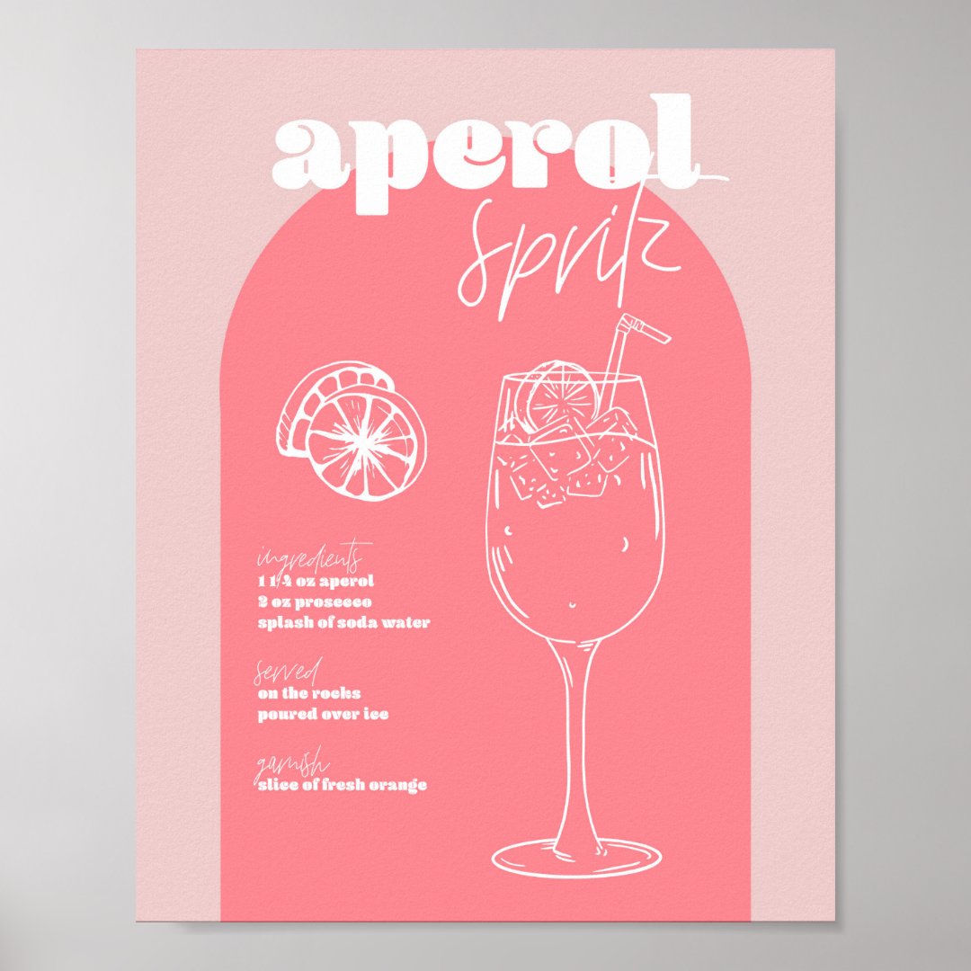 Vintage Retro Inspired Aperol Spritz Recipe Pink Poster | Zazzle