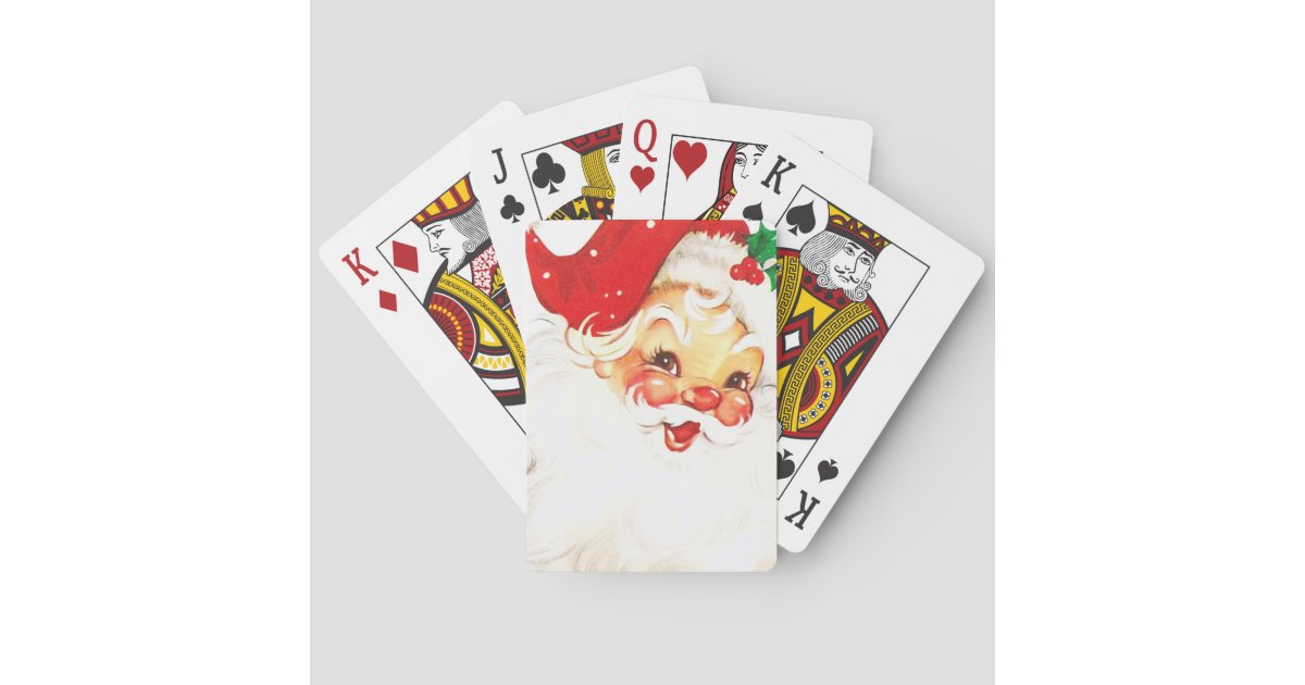 Vintage Retro Jolly Old Santa Claus Christmas Poker Cards | Zazzle
