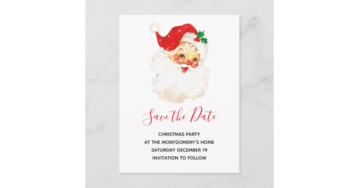 Vintage Retro Jolly Old Santa Claus Save the Date Invitation Postcard ...