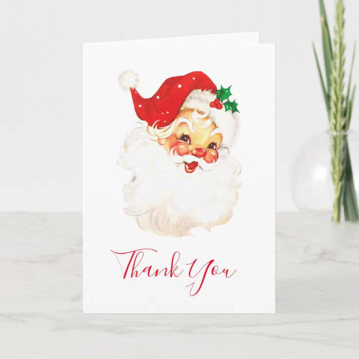 Vintage Retro Jolly Old Santa Claus Thank You Card | Zazzle