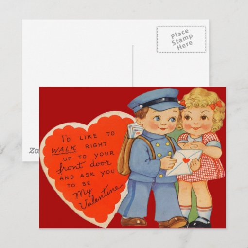 Vintage Retro Mailman Mailing Valentine Card | Zazzle