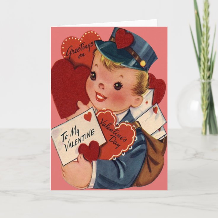 Vintage Retro Mailman Valentine Card | Zazzle