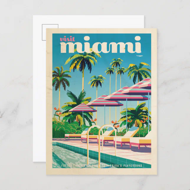 vintage retro Miami pool Postcard | Zazzle