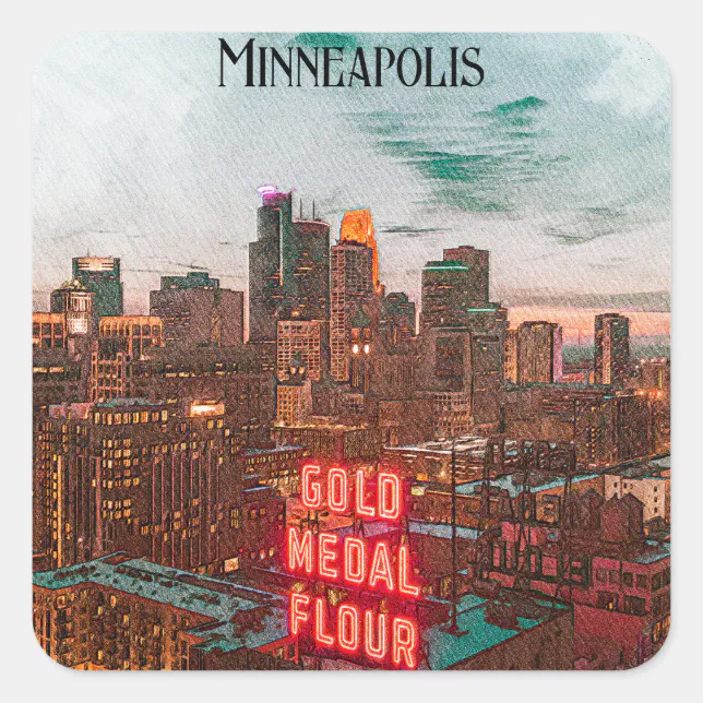 Vintage Retro Minneapolis Minnesota Travel Skyline Square Sticker | Zazzle