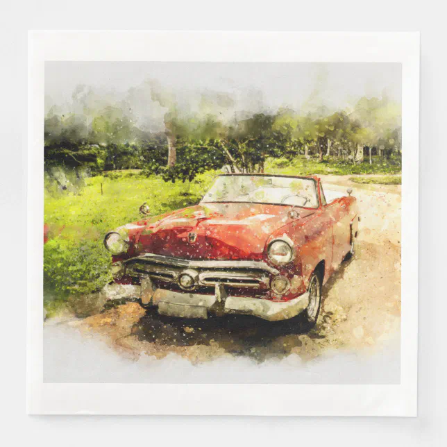 Vintage Retro Old Classic Car Auto Watercolor Art Paper Dinner Napkins ...