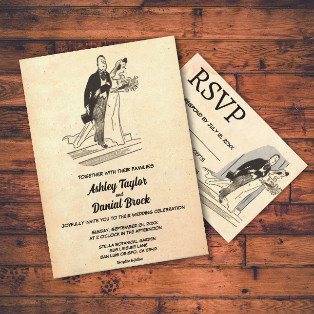 Vintage Retro Old Couple Pop Art Rustic Wedding Invitation | Zazzle