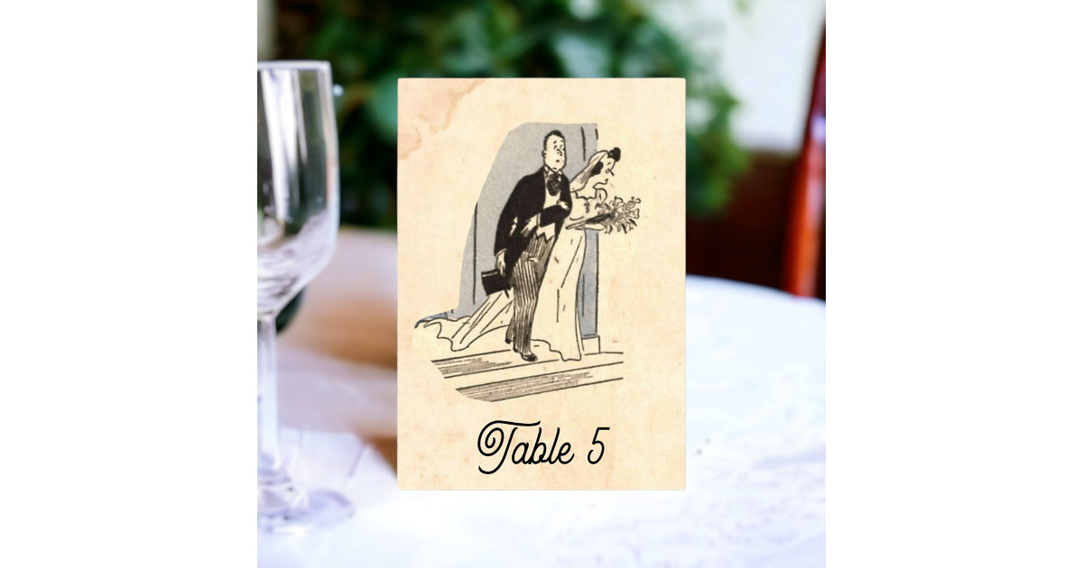 Vintage Retro Old Illustration 50s Rustic Wedding Table Number | Zazzle