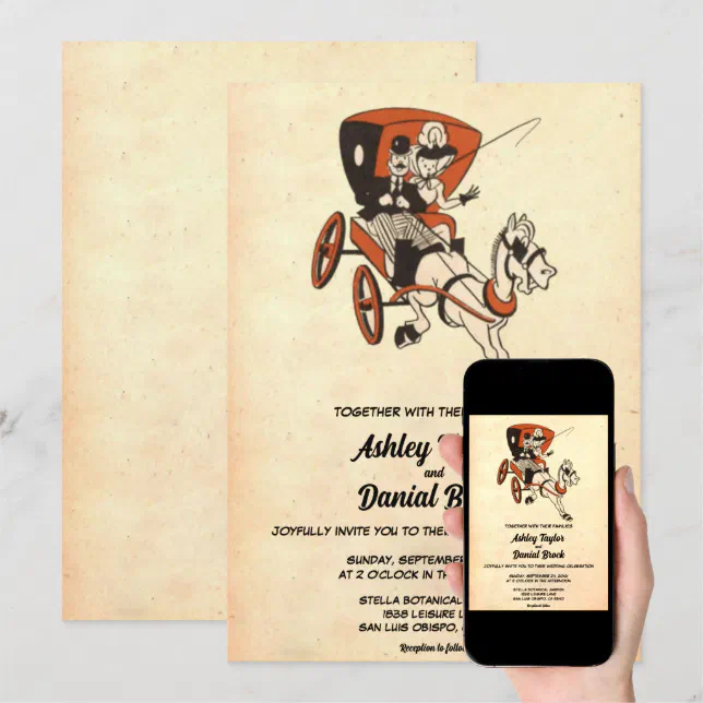 Vintage Retro Old Rustic Couple Stylish Wedding Invitation | Zazzle