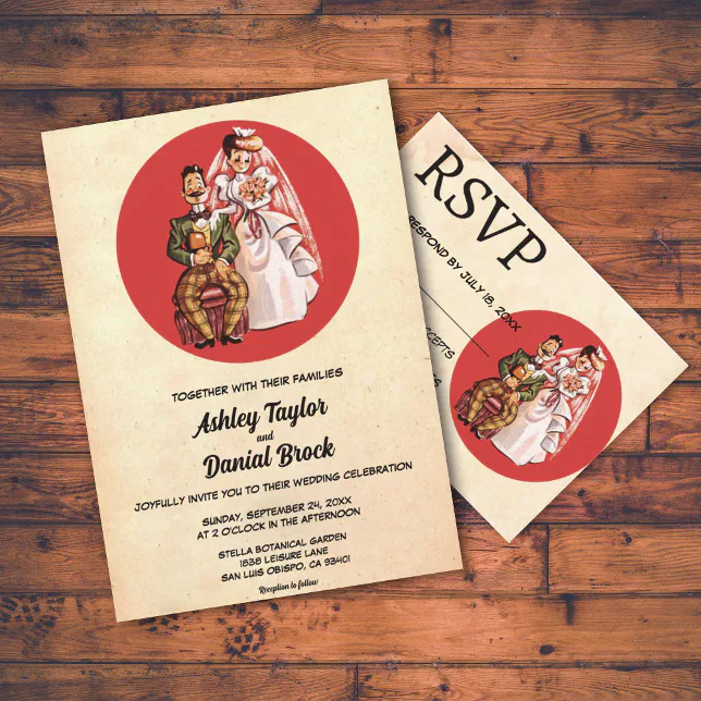 Vintage Retro Old Rustic Couple Stylish Wedding Invitation | Zazzle