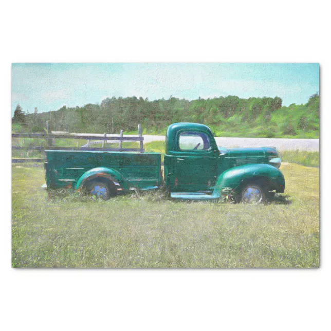 Vintage Retro Old Rustic Green Farm Pick Up Truck Tissue Paper | Zazzle