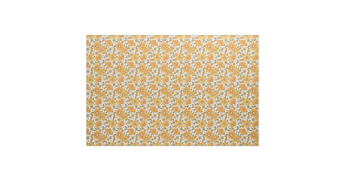 Vintage Retro Orange Floral Pattern Fabric | Zazzle