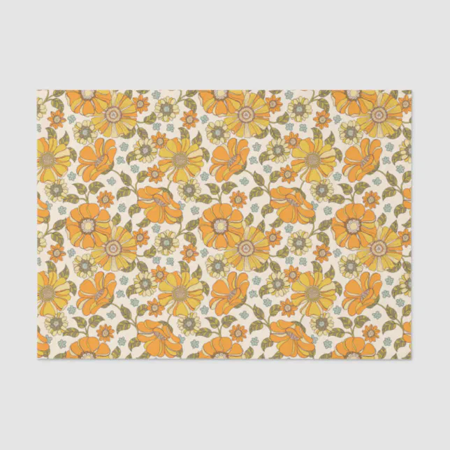 Vintage Retro Orange Floral Pattern Tissue Paper | Zazzle