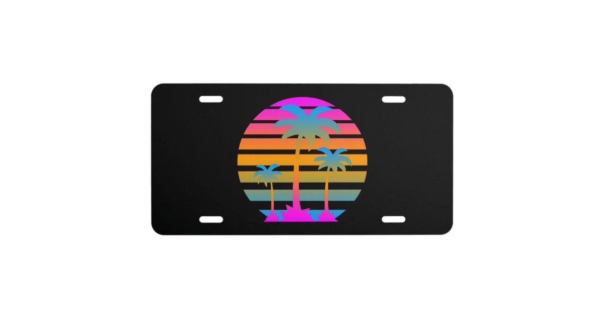 VINTAGE RETRO PALM TREES SUNSET LICENSE PLATE | Zazzle