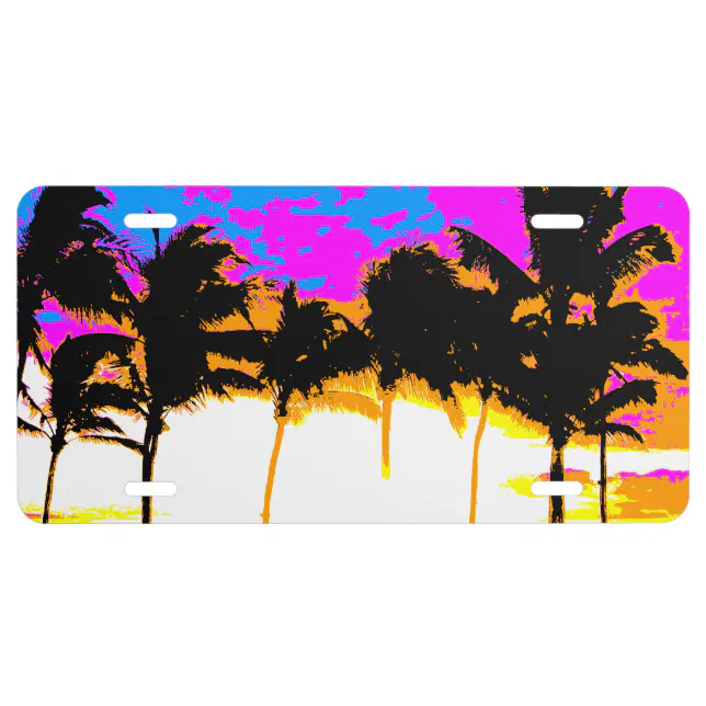 VINTAGE RETRO PALM TREES SUNSET LICENSE PLATE | Zazzle