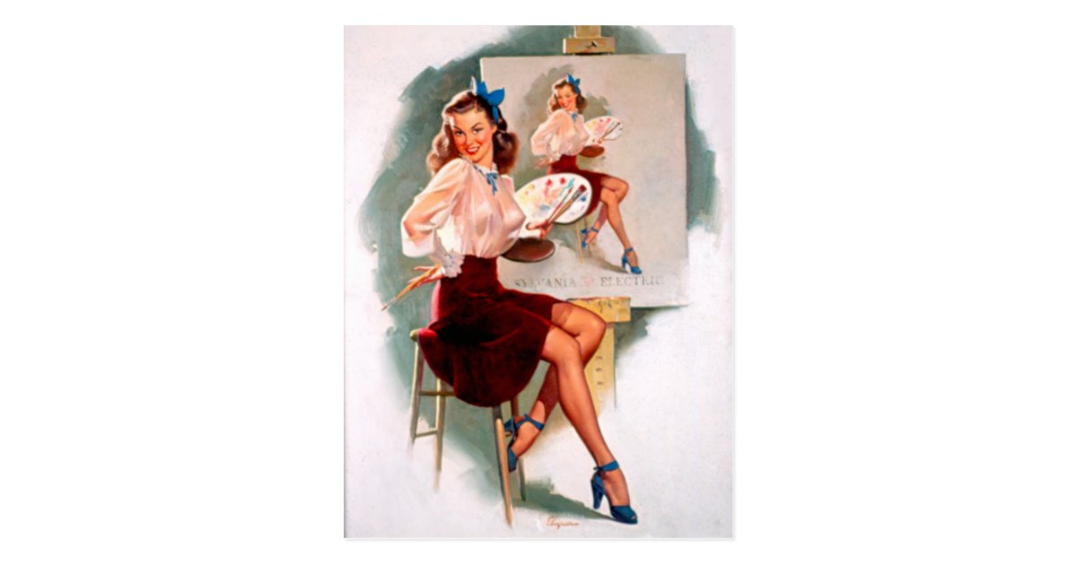 Vintage Retro Pin Up Girl Postcard