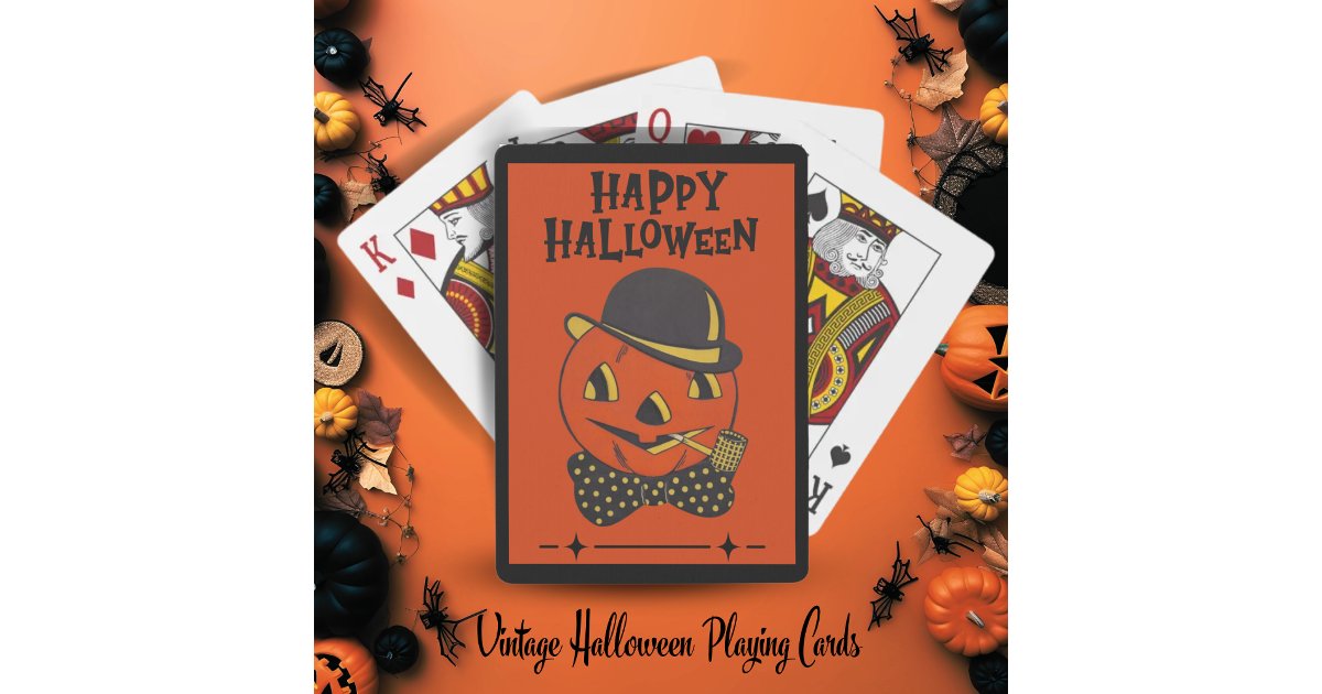 Vintage Retro Pumpkin with Pipe Custom Halloween Poker Cards | Zazzle