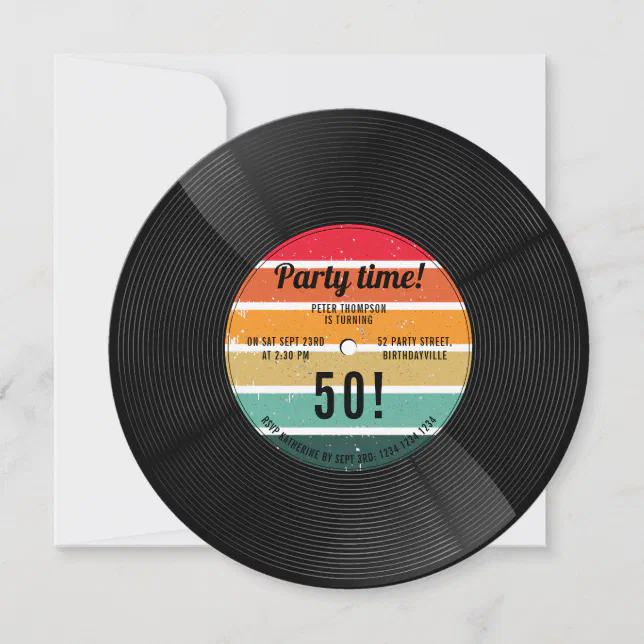 Vintage Retro Rainbow Vinyl Record Music Birthday Invitation | Zazzle