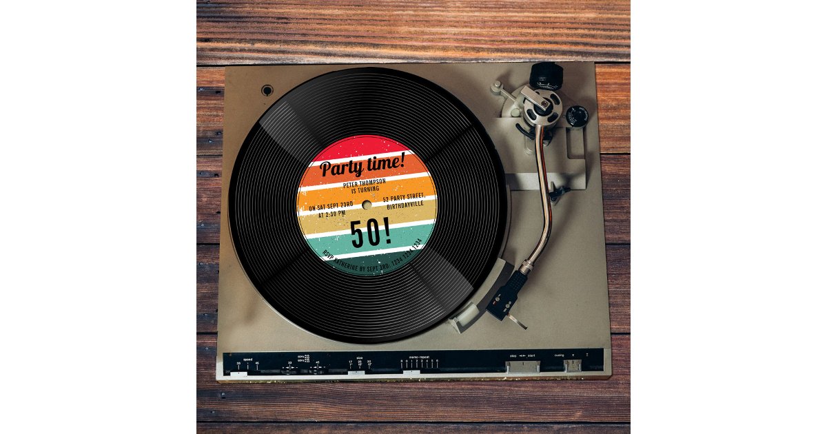 Vintage Retro Rainbow Vinyl Record Music Birthday Invitation | Zazzle