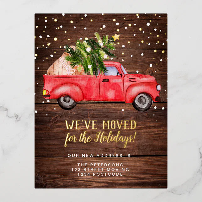 Vintage retro red truck Christmas tree wood moving Foil Holiday ...