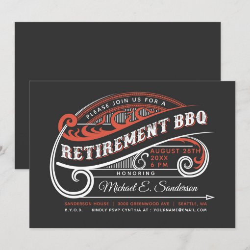 Vintage Retro Retirement BBQ Invitations | Zazzle