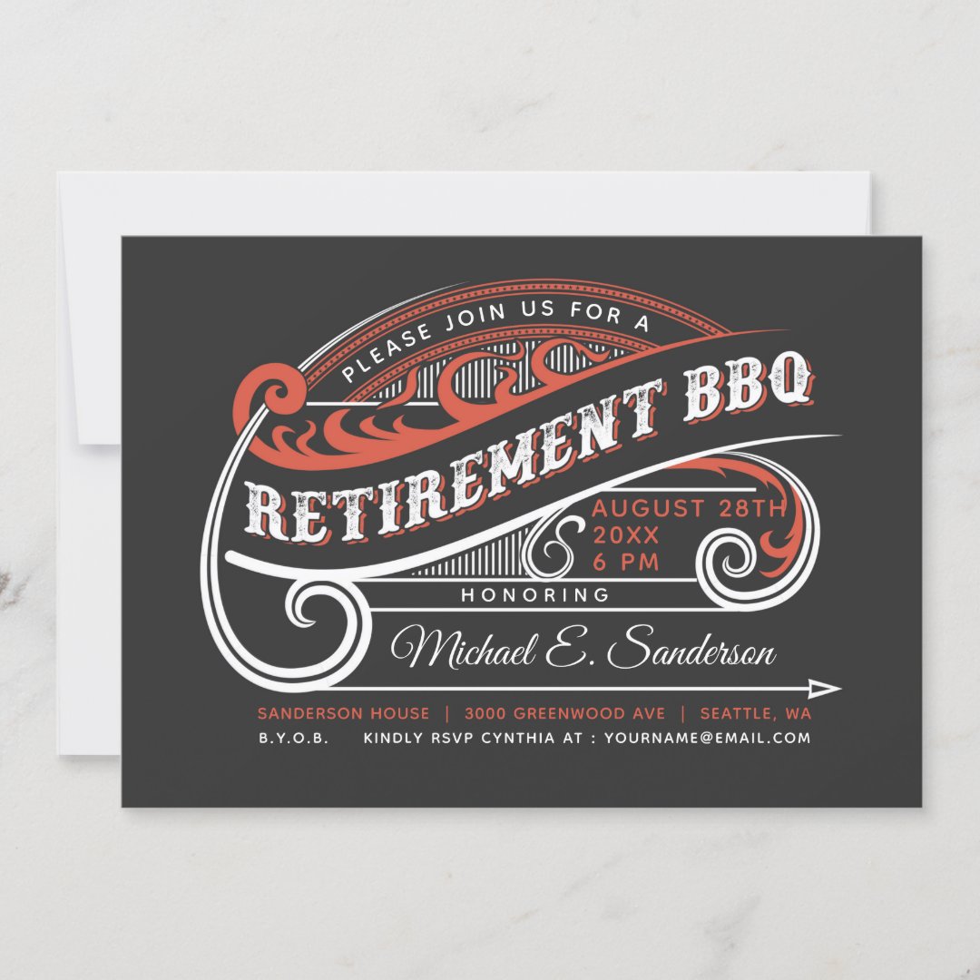 Vintage Retro Retirement BBQ Invitations | Zazzle