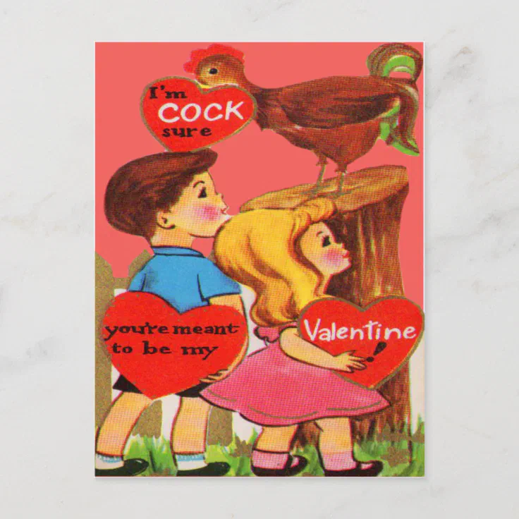 Vintage Retro Rooster Valentine Card | Zazzle