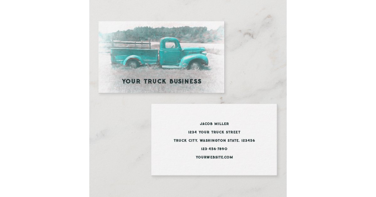 Vintage Retro Rustic Teal Green Farm Truck Business Card | Zazzle