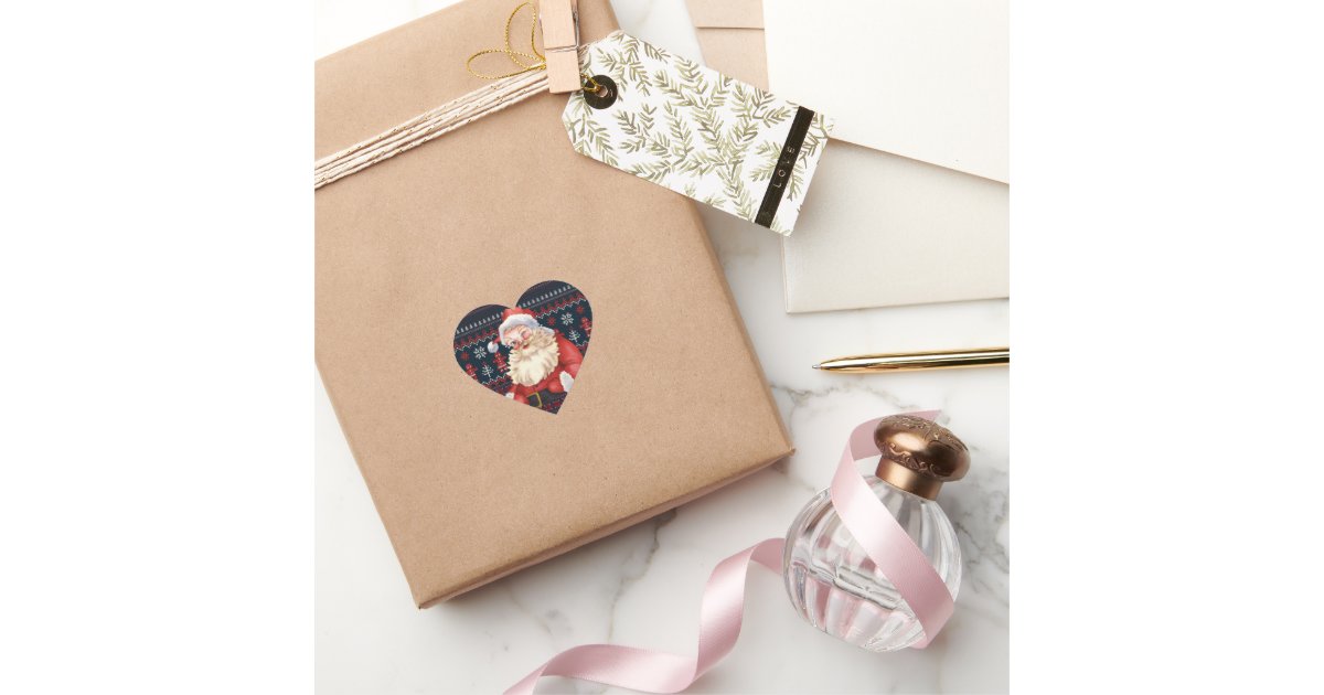 Vintage Retro Santa Claus Christmas Heart Sticker | Zazzle