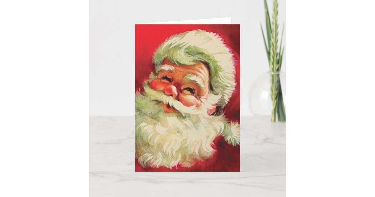 Vintage Retro Santa Claus Face Christmas Holiday Card | Zazzle