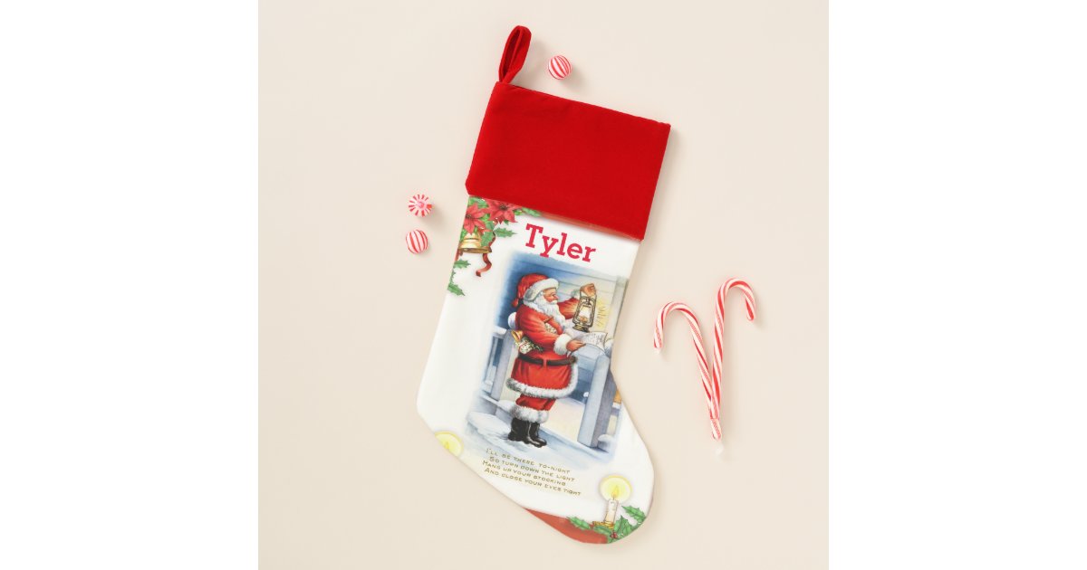 Vintage Retro Santa Claus with Your Name Christmas Stocking | Zazzle