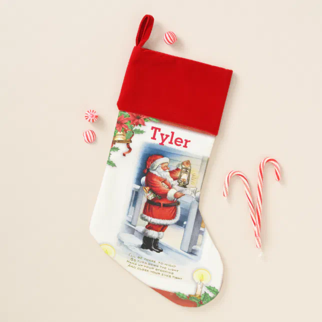Vintage Retro Santa Claus with Your Name Christmas Stocking | Zazzle