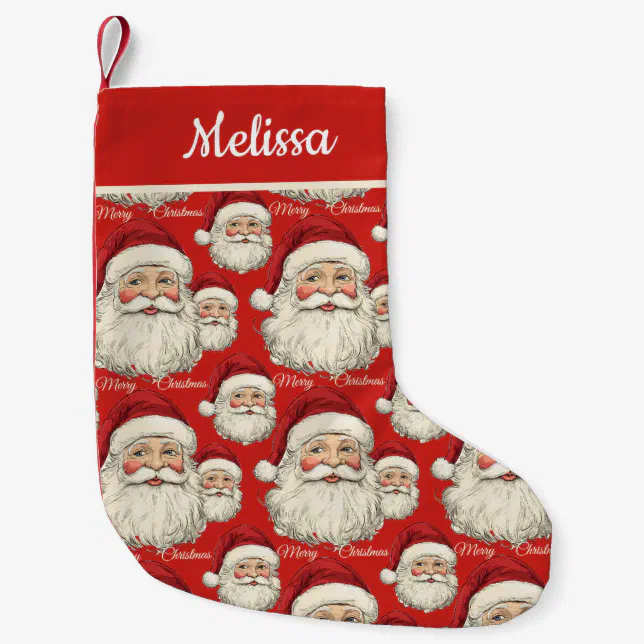 Vintage Retro Santa Face Red Small Christmas Stocking | Zazzle