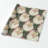 Vintage Retro Santa Face Sparkle Aesthetic Green Wrapping Paper | Zazzle