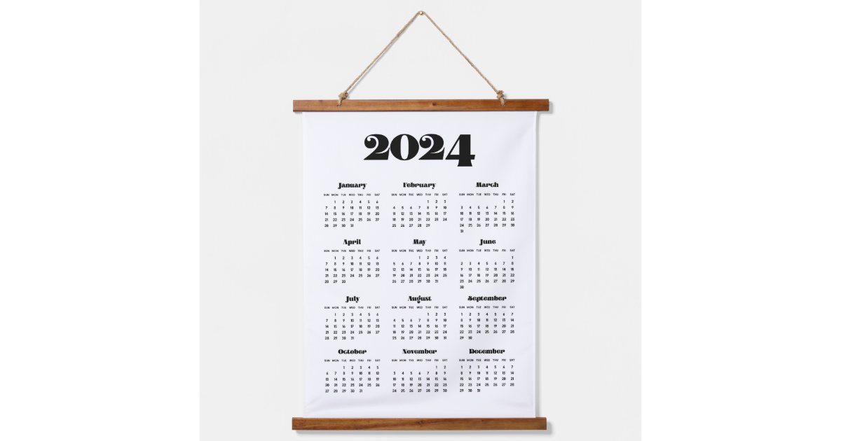 Vintage retro script 2024 calendar hanging tapestry | Zazzle