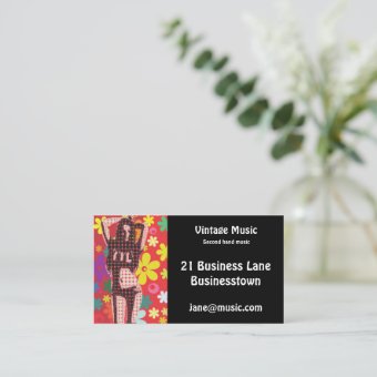 Vintage retro second hand music record store business card | Zazzle