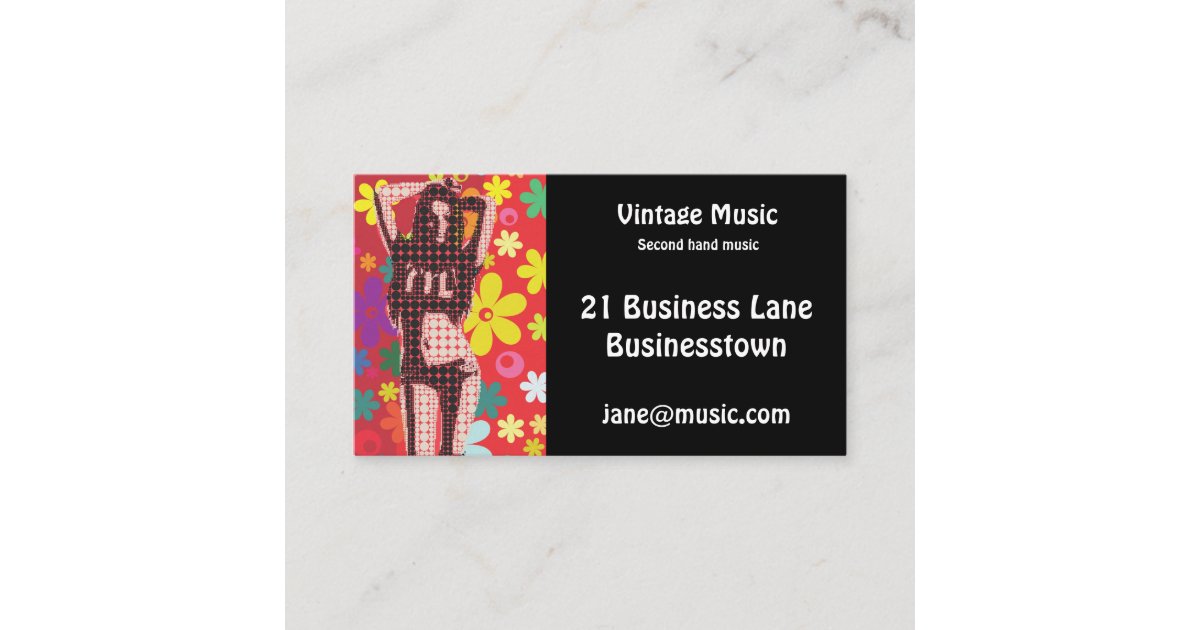 Vintage retro second hand music record store business card | Zazzle