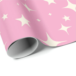 Vintage Retro Stars Pink Christmas Holiday Pattern Wrapping Paper | Zazzle