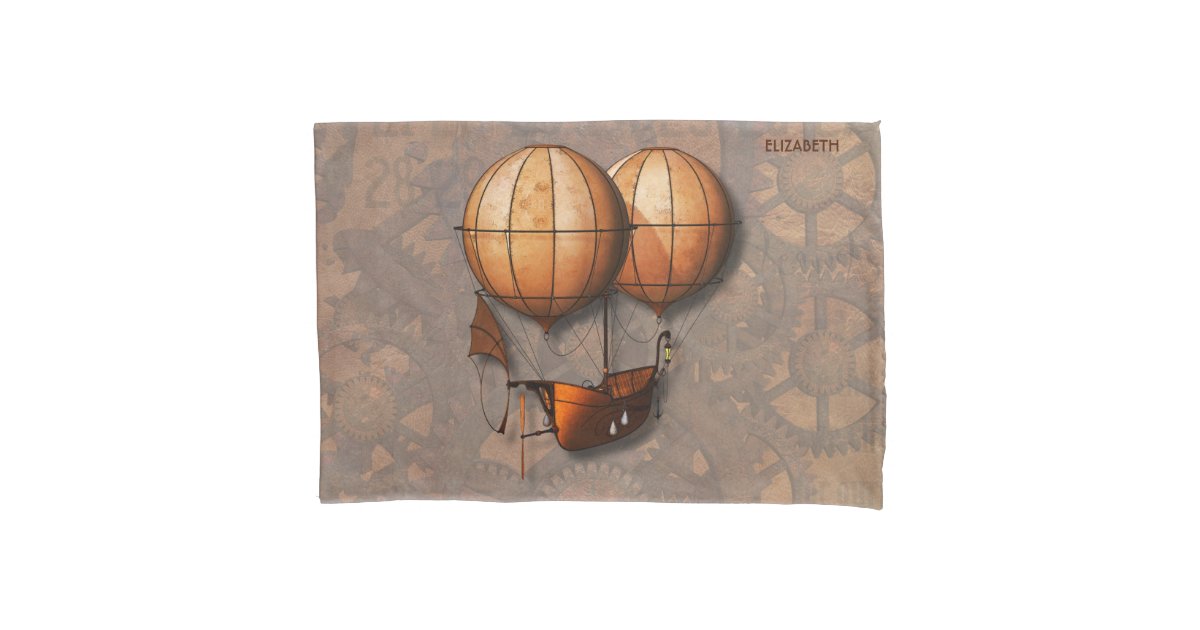 Vintage Retro Steampunk Air Balloon With Ship Pillow Case | Zazzle